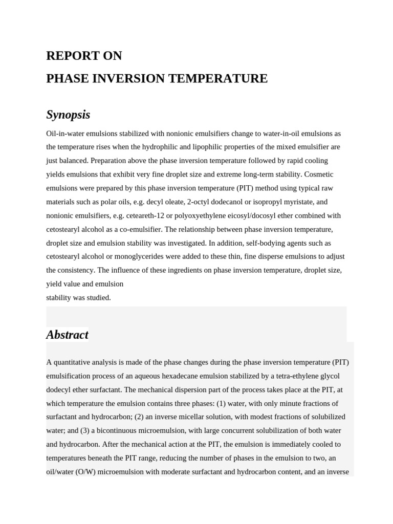 Phase Inversion Temperature Method Explained | PDF | Emulsion | Surfactant