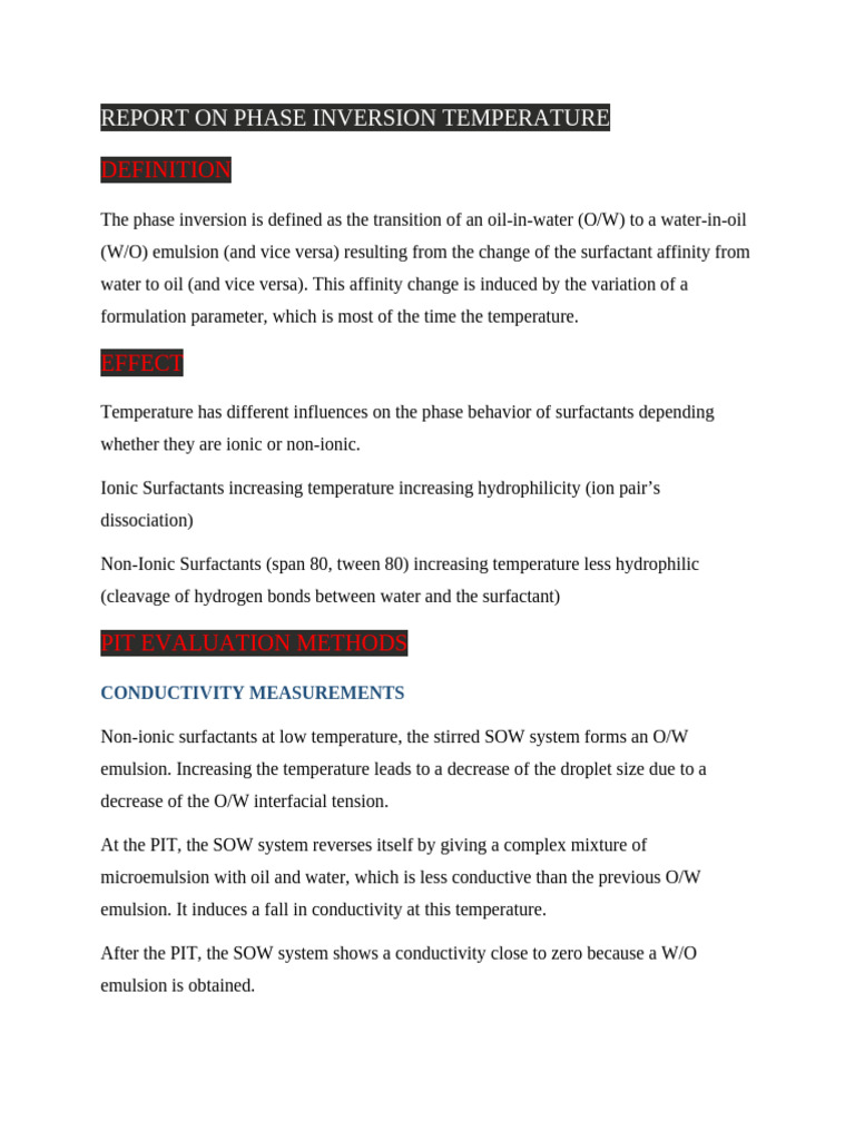 Report On Phase Inversion Temperatur1 | PDF | Emulsion | Materials