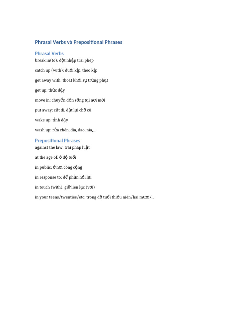 Phrasal Verbs and Prepositional Phrases | PDF