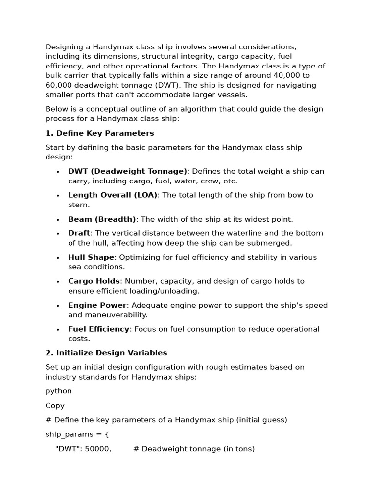 Handymax Ship Design Algorithm Guide | PDF | Ships | Watercraft