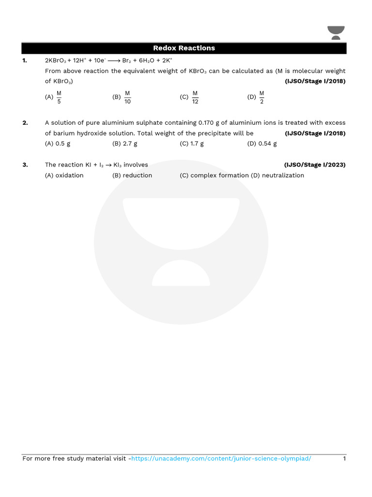 Redox Reactions Questions | PDF