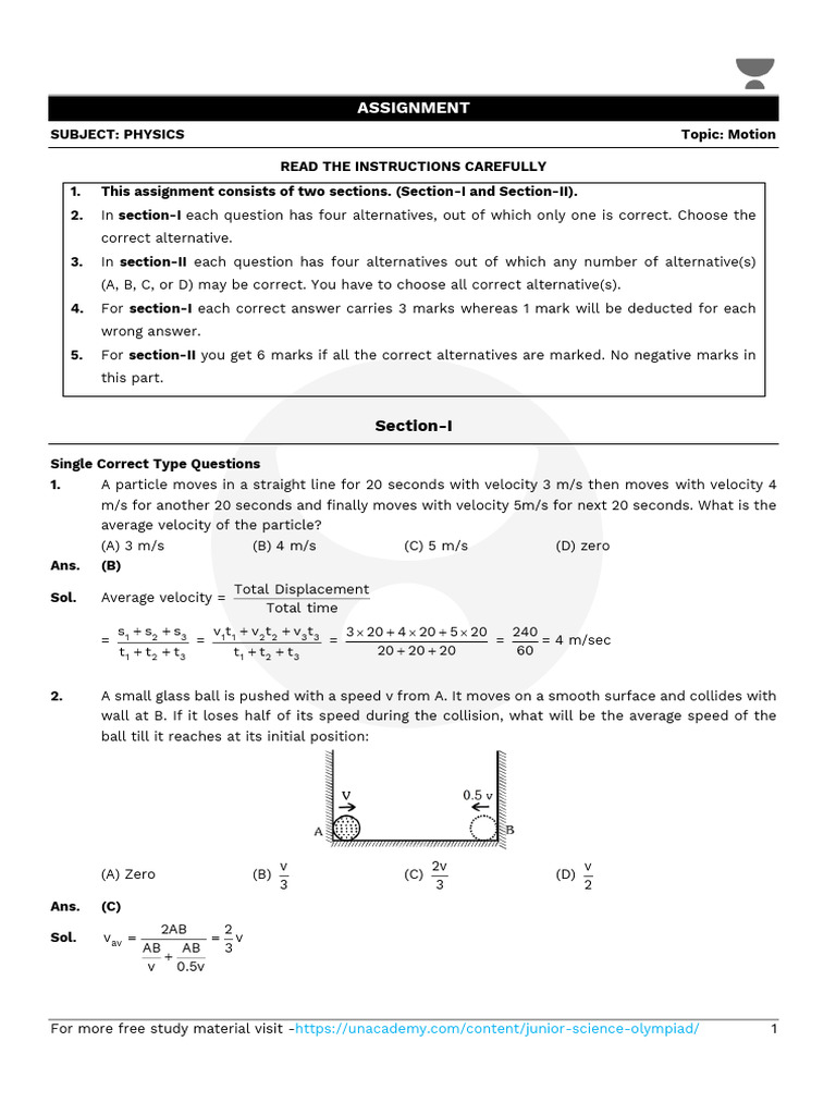 Assignment Motion With Solution | PDF | Acceleration | Velocity