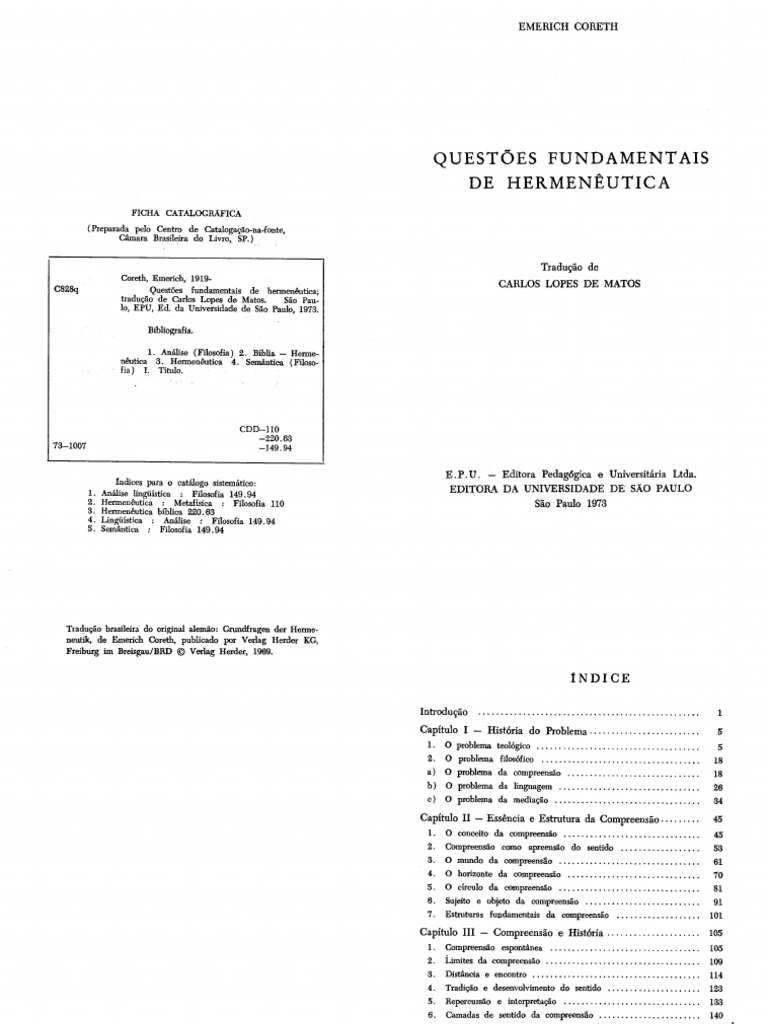 EMERICH, Coreth. Questões Fundamentais de Hermenêutica | PDF