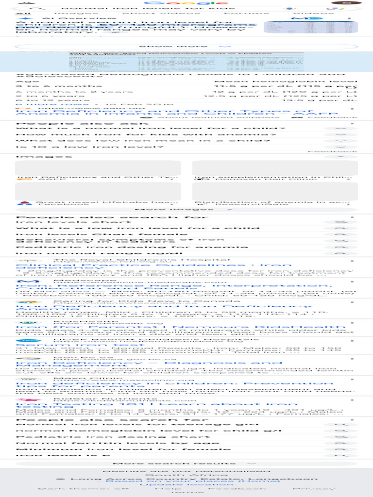 Normal Iron Levels for Kids - Google Search | PDF | Anemia | Iron