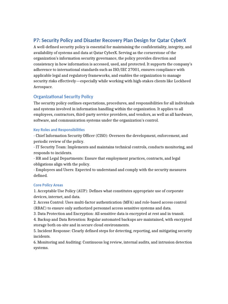 P7 Security Policy & Disaster Recovery Plan | PDF | Computer Security ...