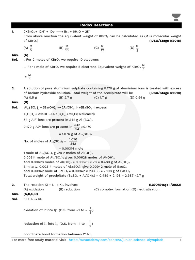 12.-Redox-Reactions-With-Solution | PDF | Sulfate | Redox