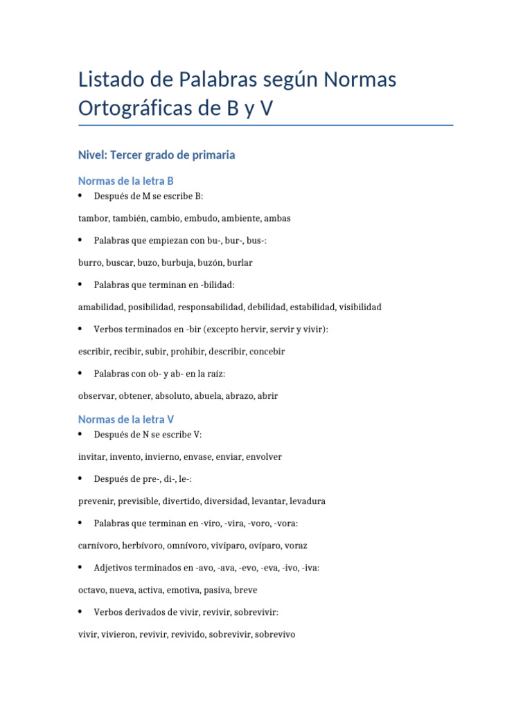 Palabras con B y V para Niños | PDF