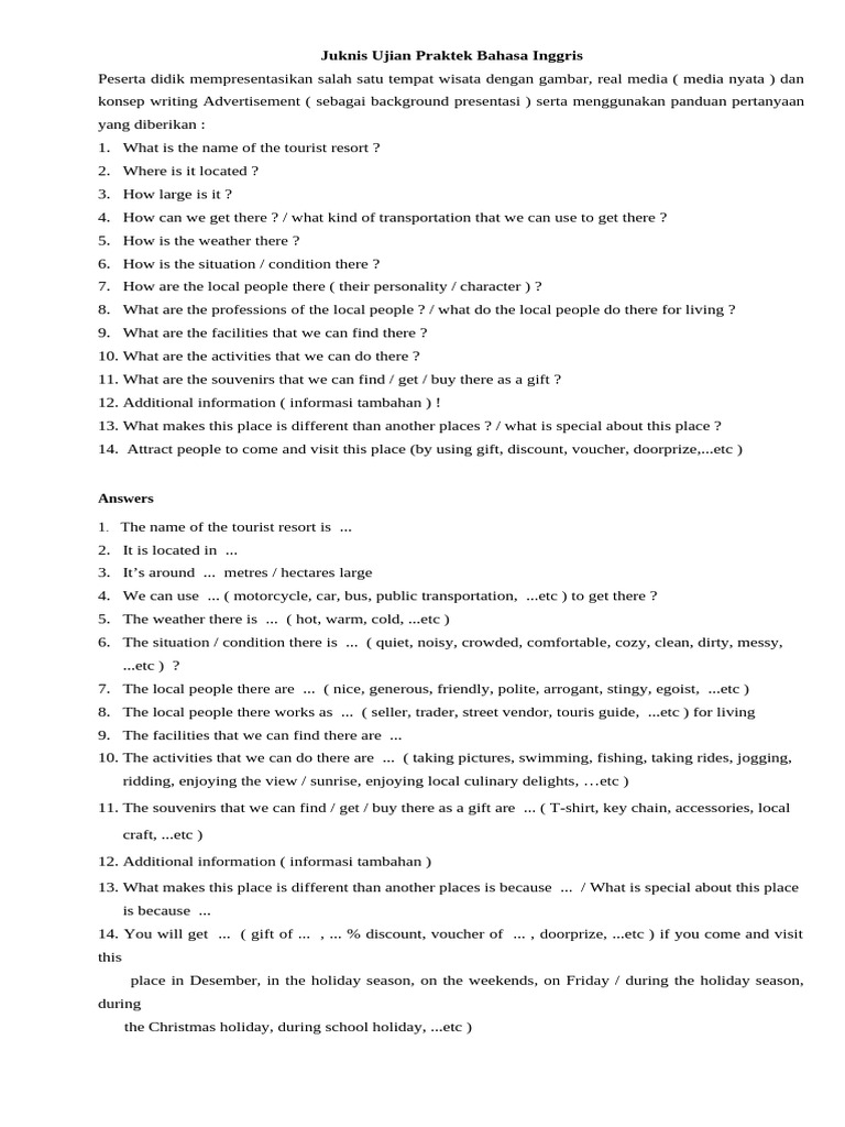 Juknis Ujian Praktek Bahasa Inggris | PDF