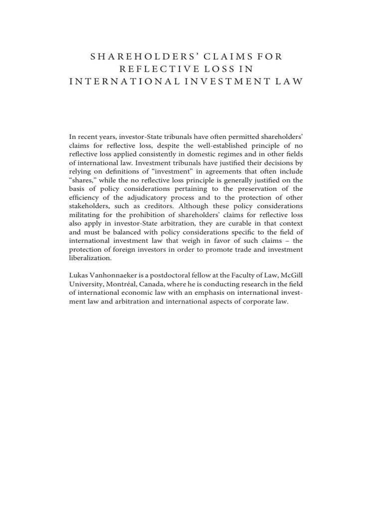 Shareholders' Reflective Loss Claims | PDF | World Trade Organization ...