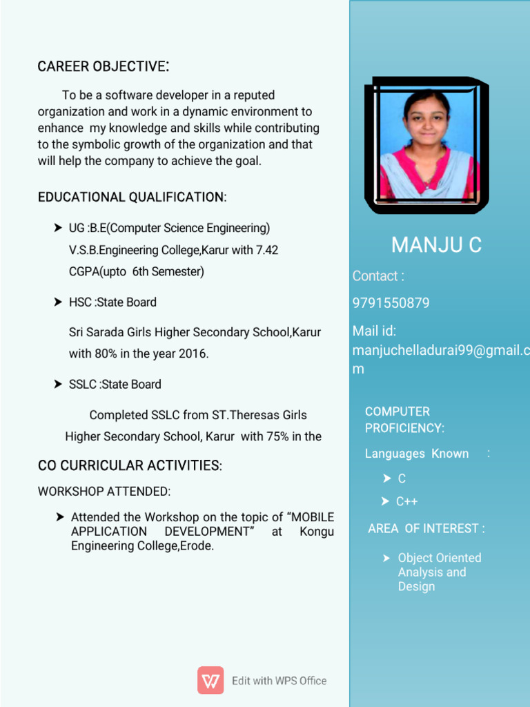 Manju C - Sales Trainee | PDF