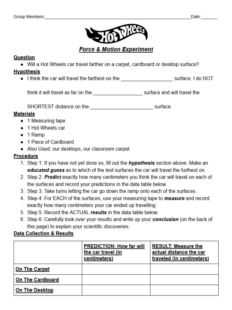 Force & Motion Experiment: Hypothesis | PDF | Experiment | Hypothesis