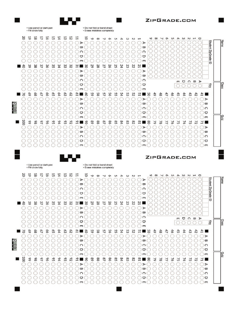 Zip Grade 100 Question V2 | PDF