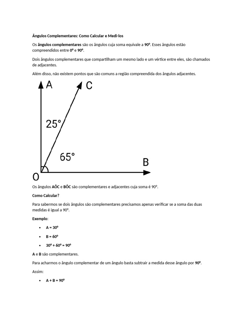 Ângulos Complementares | PDF | Triângulo | Ângulo