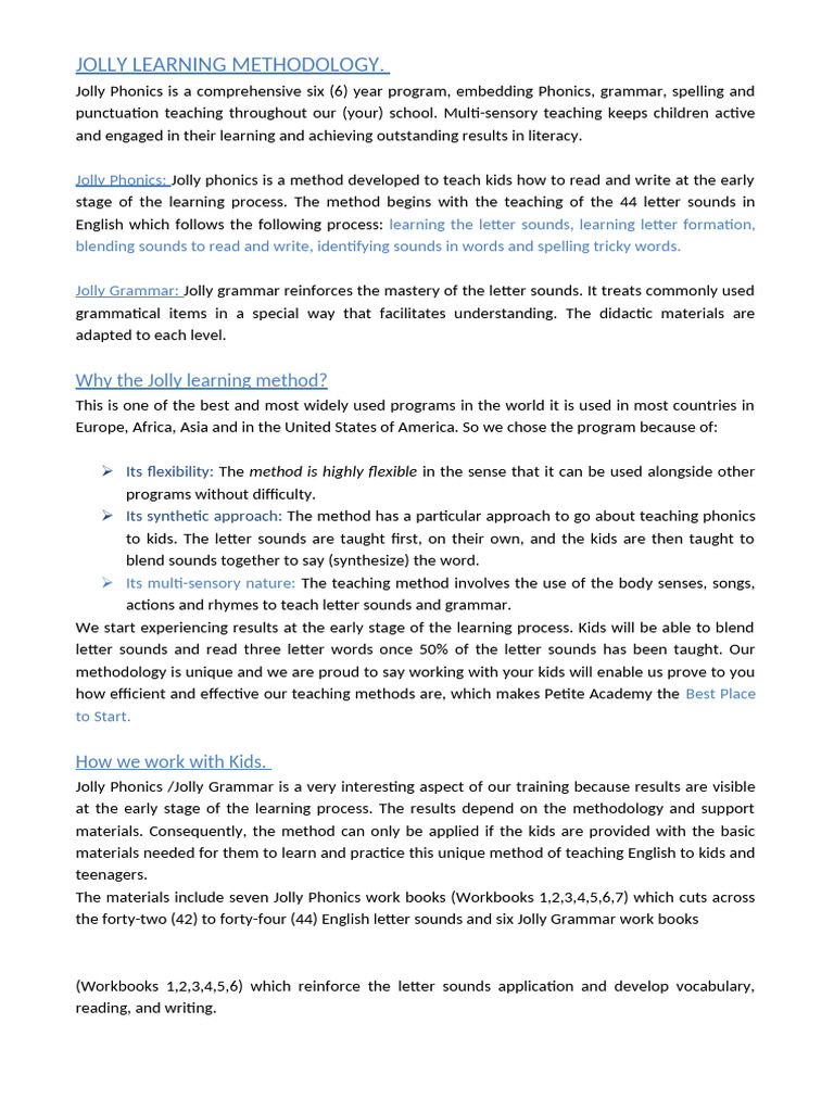 Jolly Phonics: A Multi-Sensory Approach | PDF | Phonics | Literacy