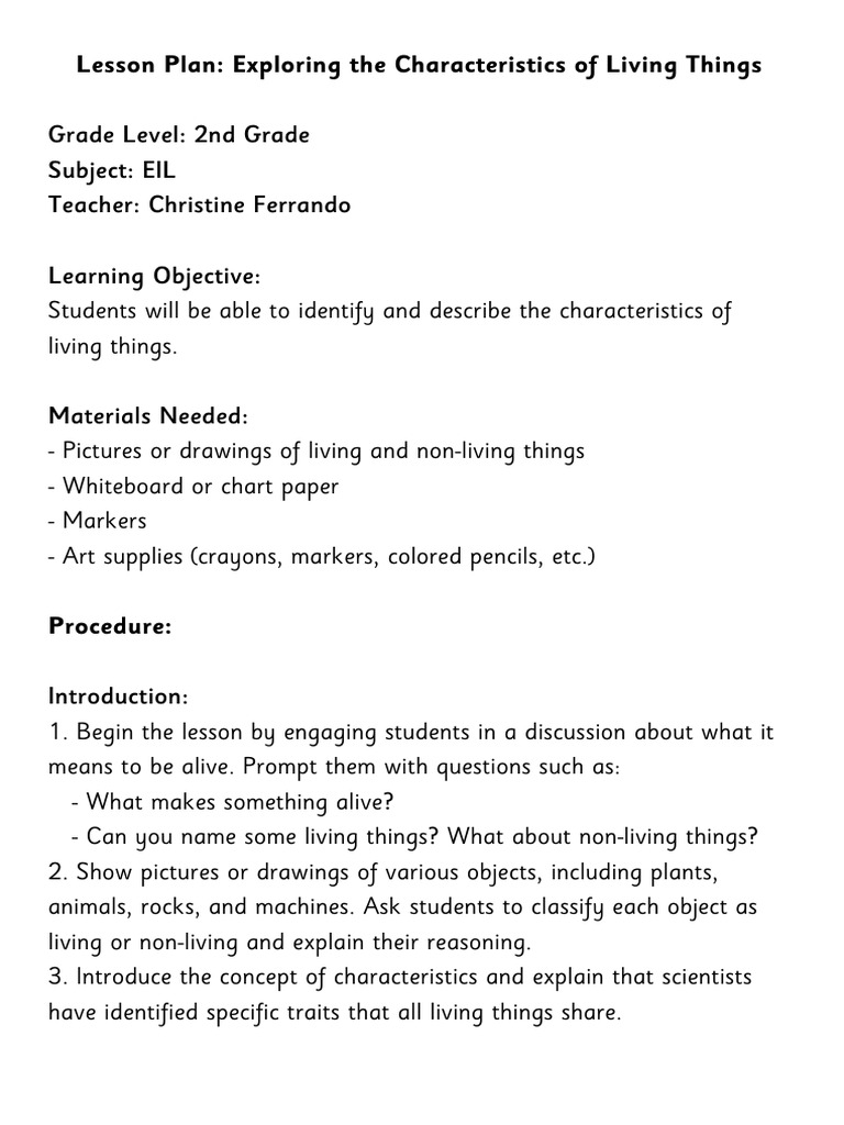 Lesson Plan - Living Things | PDF | Life | Lesson Plan