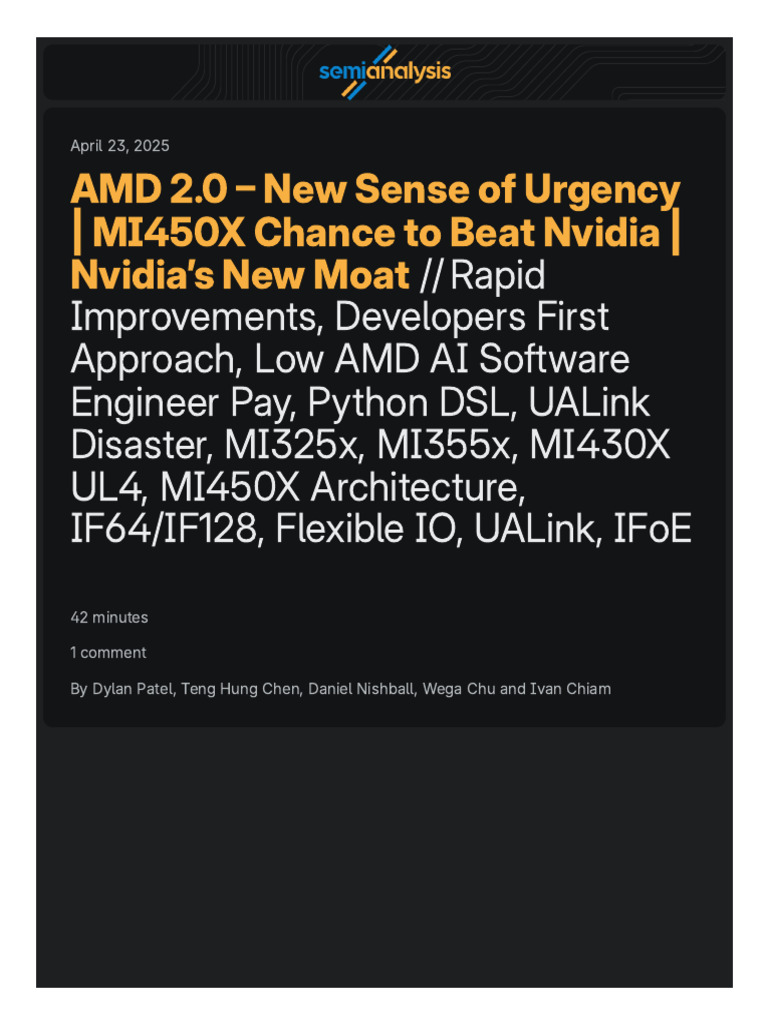 SemiAnalysis - AMD 2.0 – New Sense of Urgency _ MI450X Chance to Beat Nvidia | PDF | Graphics ...