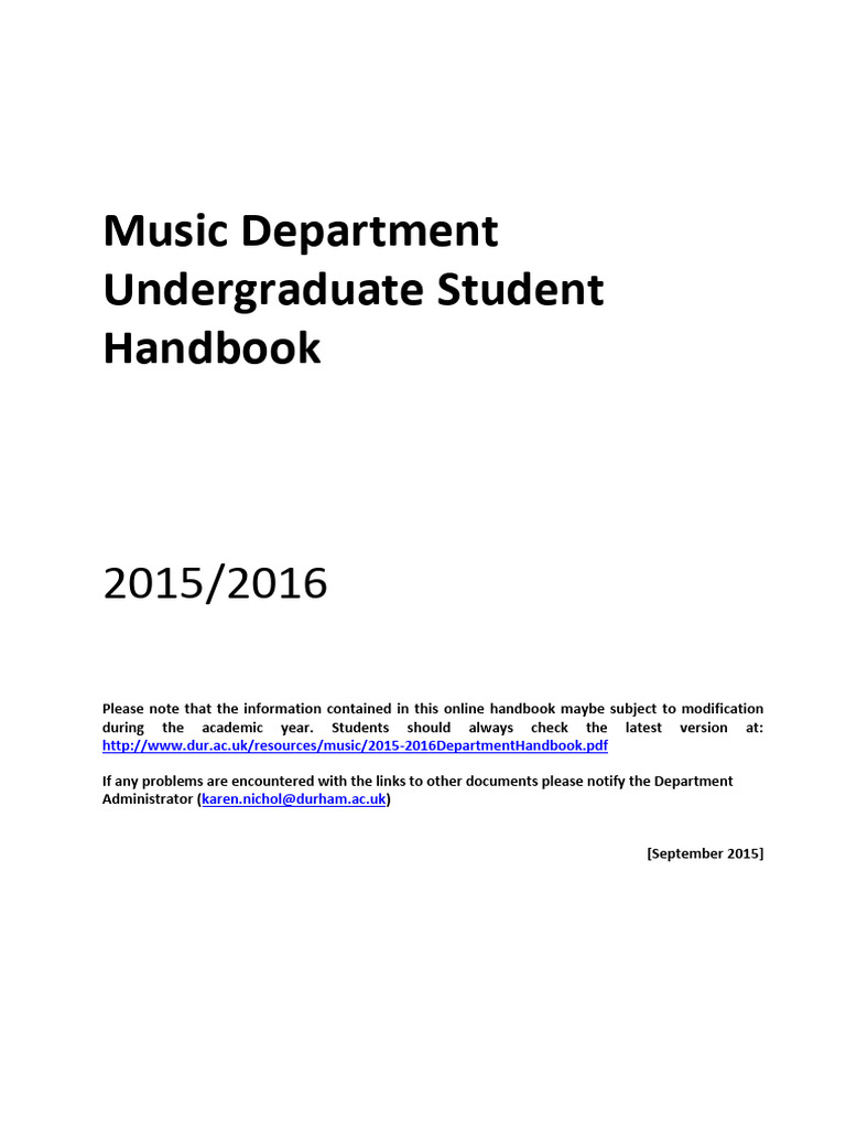 Durham Music Department Handbook 2015-2016 | PDF | Piano | Musicology