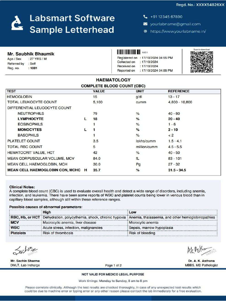 CBC Report Format | PDF