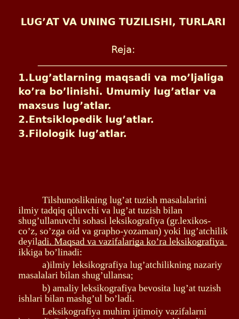 Lugat Va Uning Tuzilishi Turlari | PDF