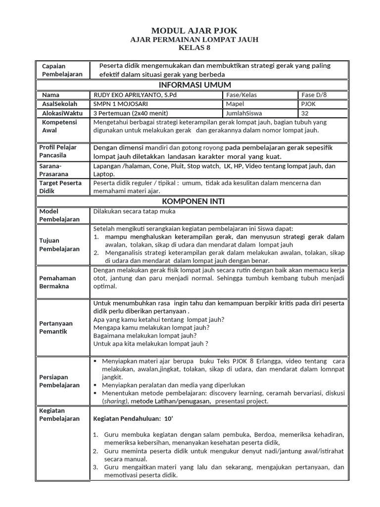 06. Modul Ajar PJOK Lompat Jauh | PDF