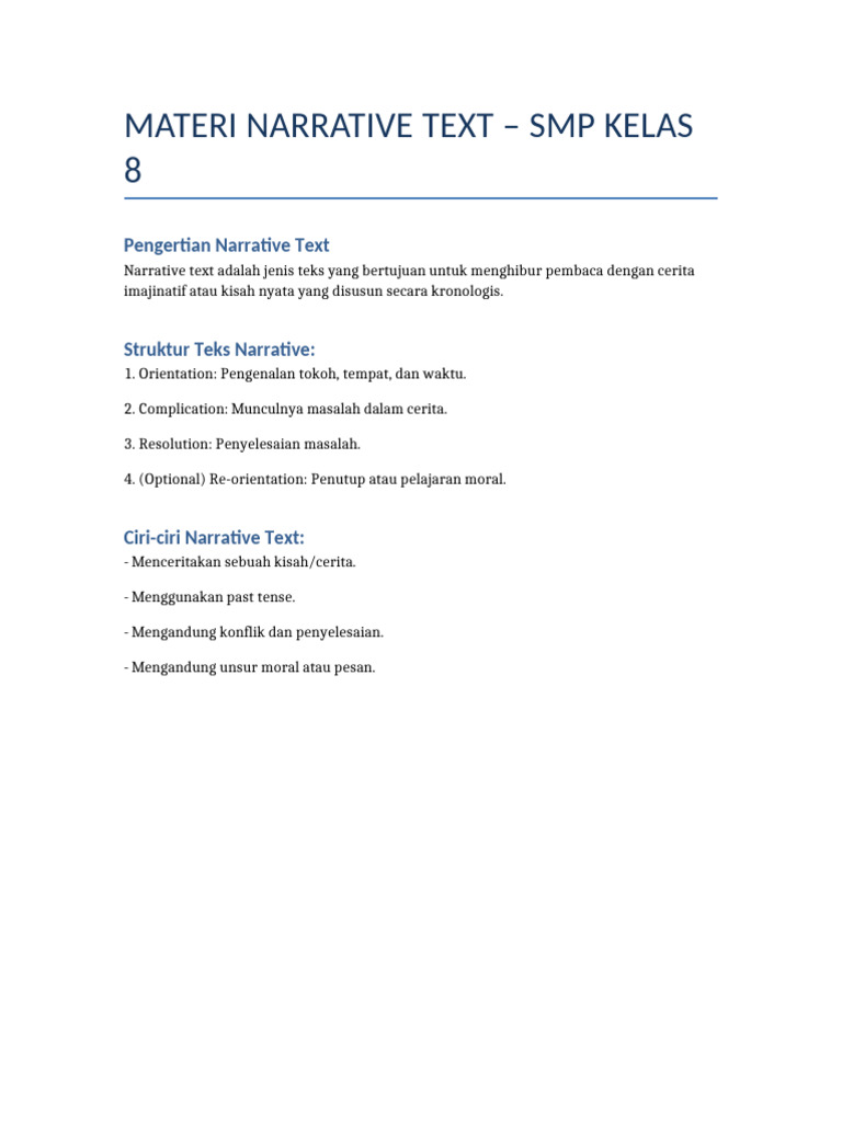 Materi Narrative Text SMP Kelas 8 | PDF