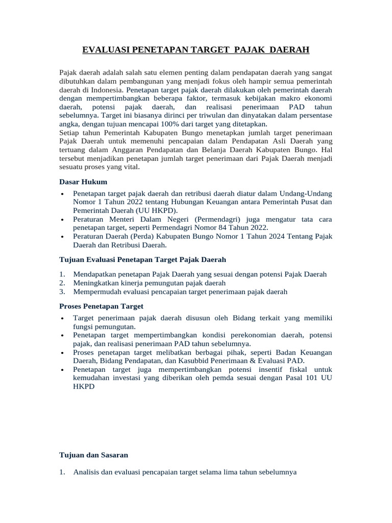 Laporan Evaluasi Penetapan Target Pajak Daerah | PDF