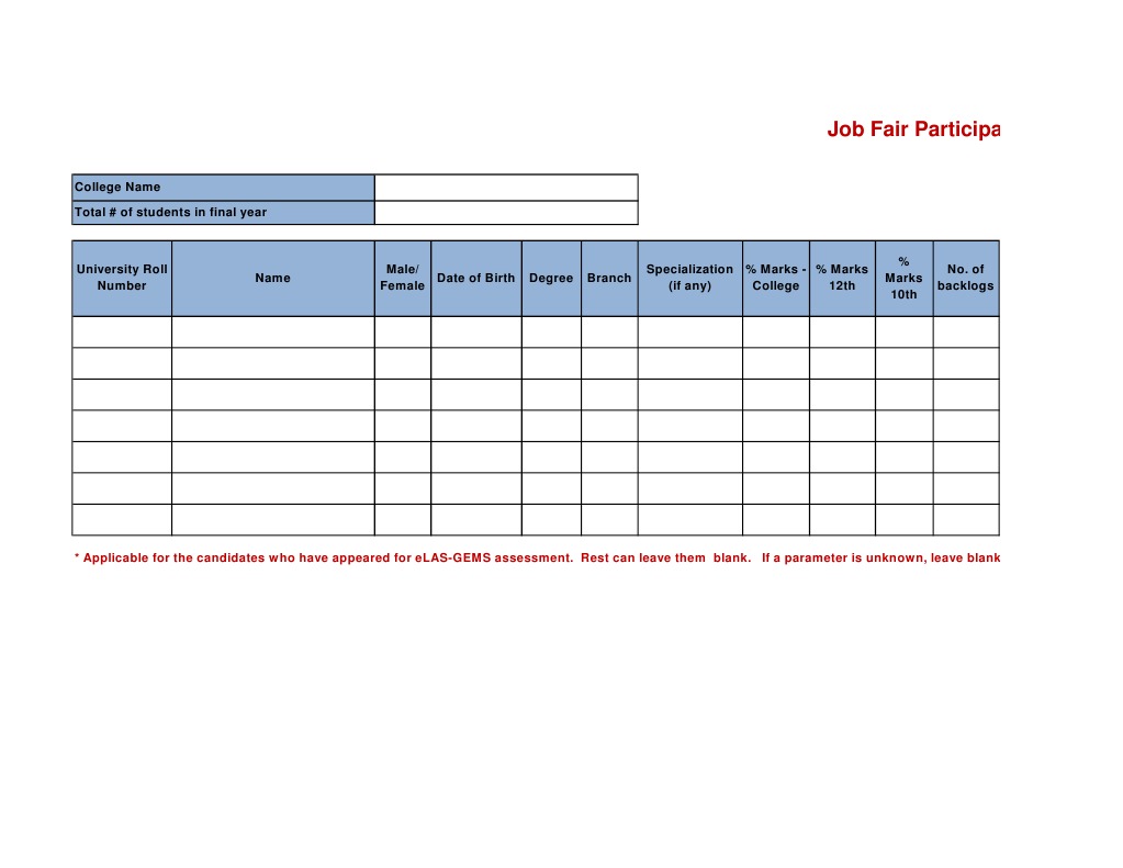 Job Fair Participant Data Form | PDF