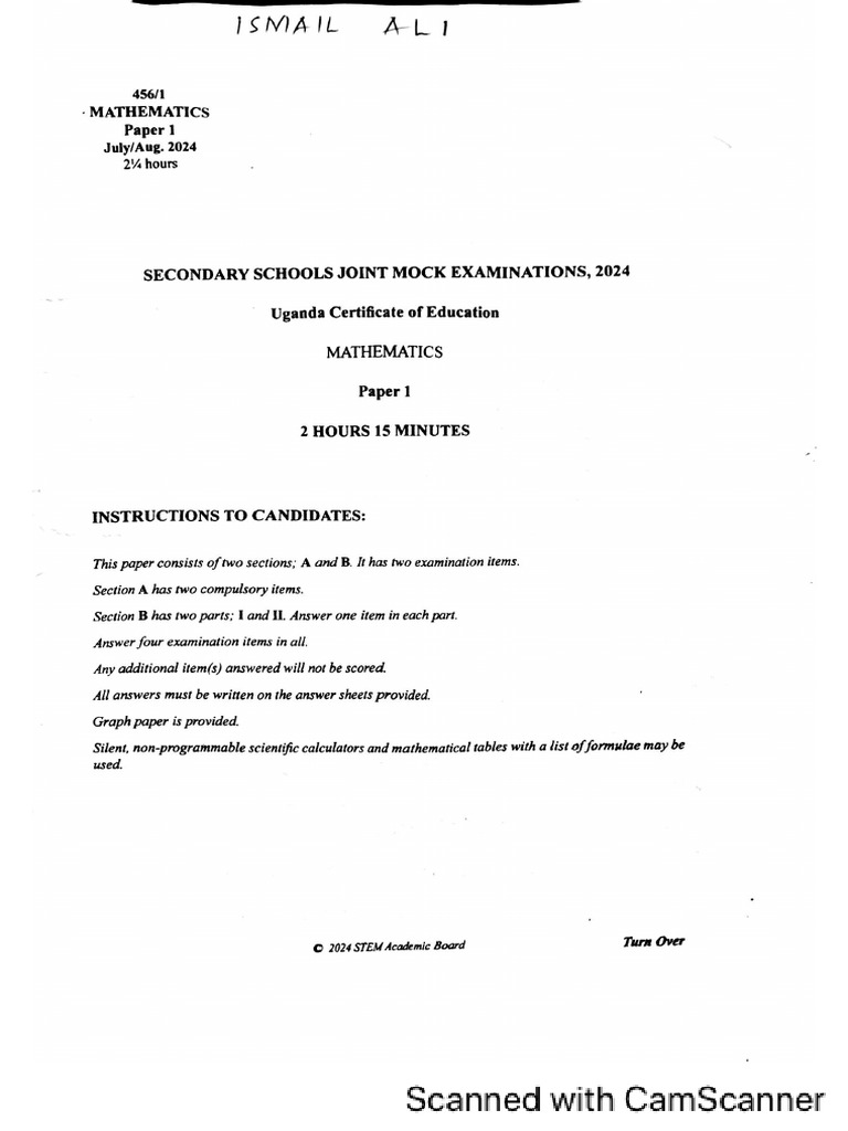 Stem Joint Mock Examination 2024 Math | PDF