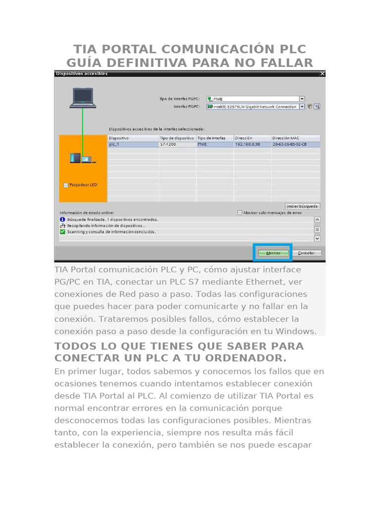 Conexión PLC y PC en TIA Portal | PDF | Protocolos de internet ...
