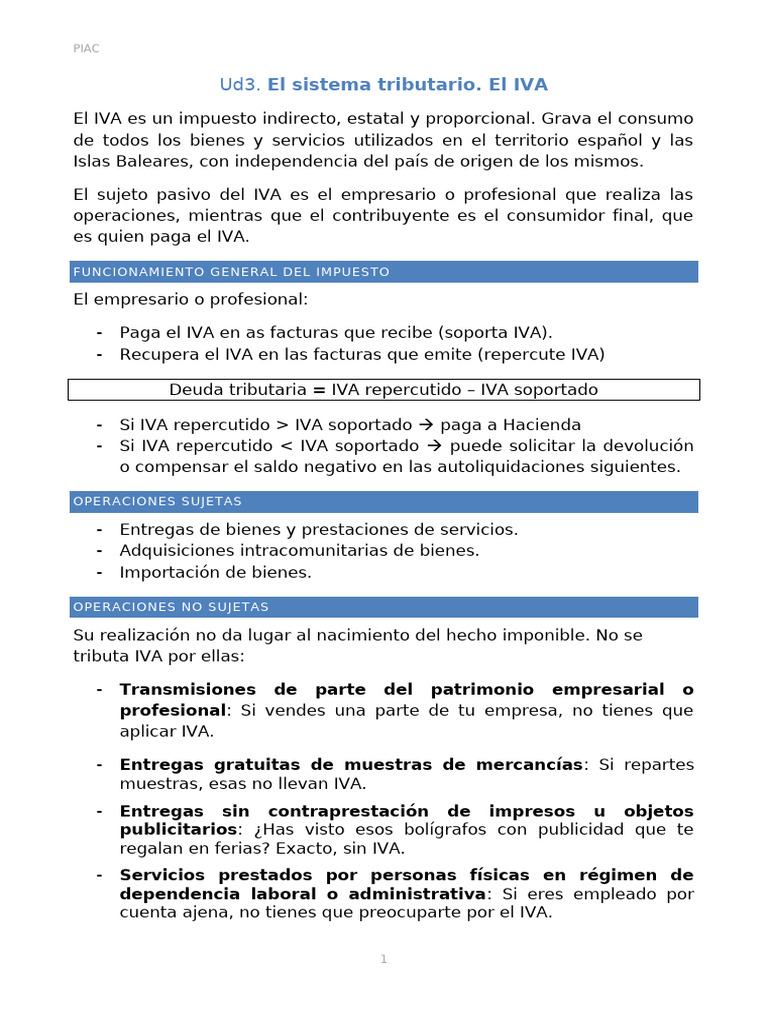 RESUMEN Ud3 PIAC | PDF | Impuesto al valor agregado | Impuestos