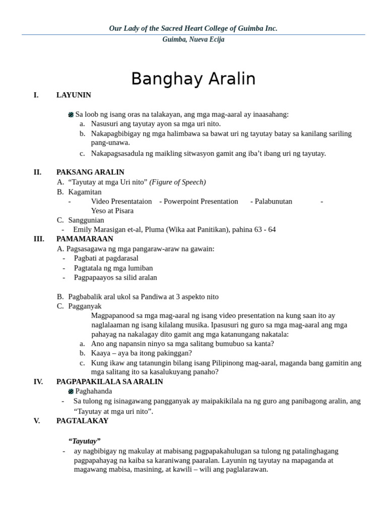 LESSON PLAN (BAÑOC) | PDF