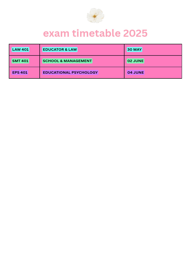 Exam Timetable 2025 | PDF