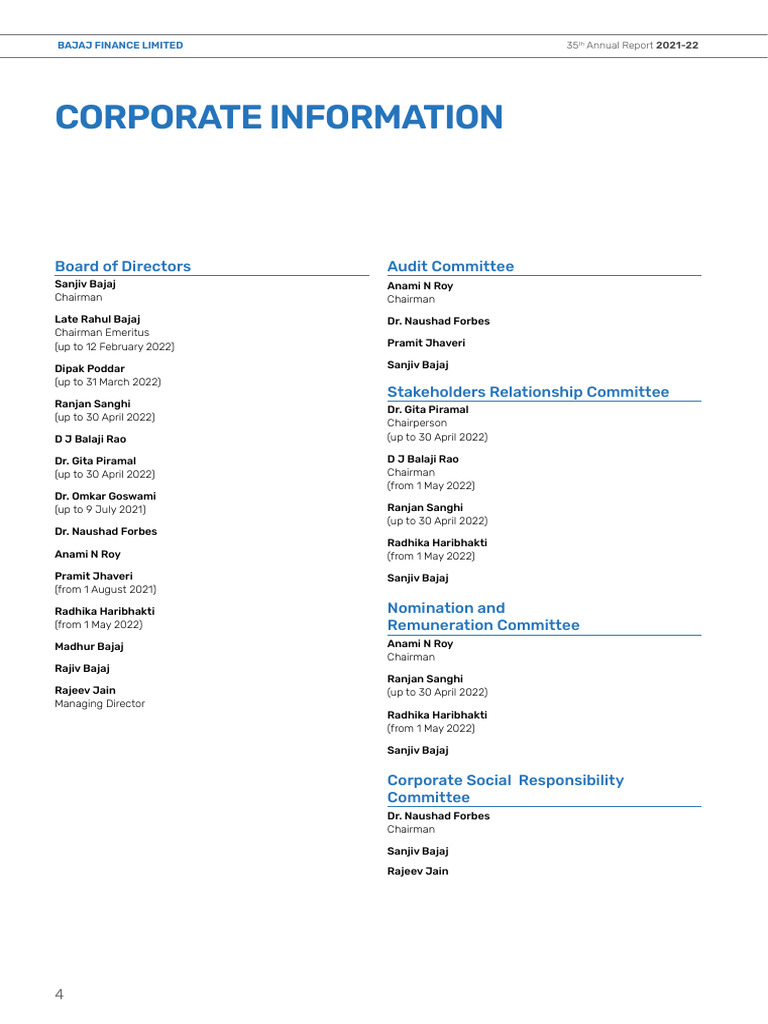 BFL Corporate Information | PDF | Corporations | Corporate Governance