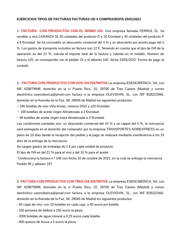 Ejercicios Facturas | PDF | Factura