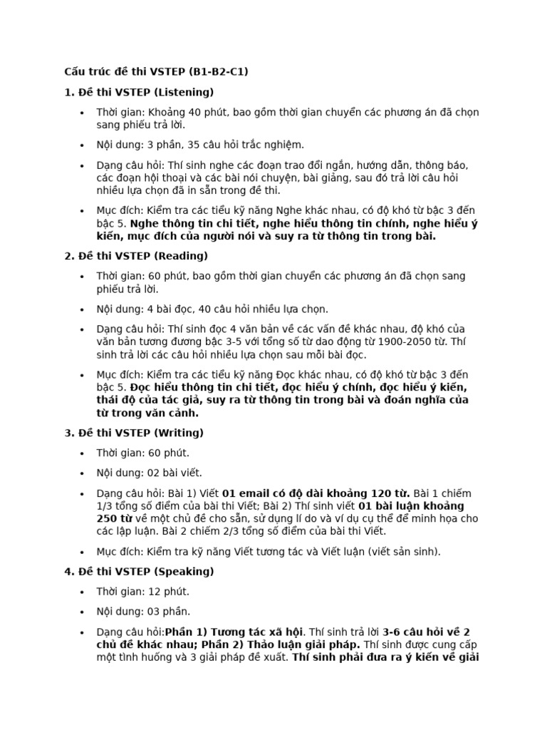 Cấu trúc đề thi VSTEP | PDF
