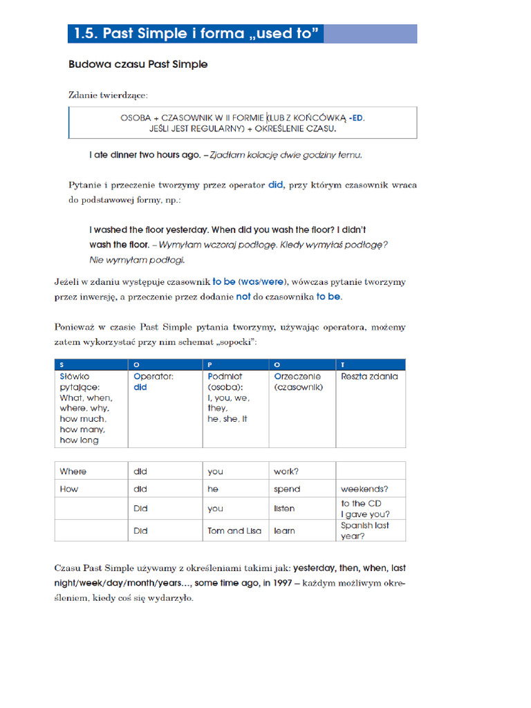 E8 Past Tenses, Future Tenses POWTÓRKA | PDF