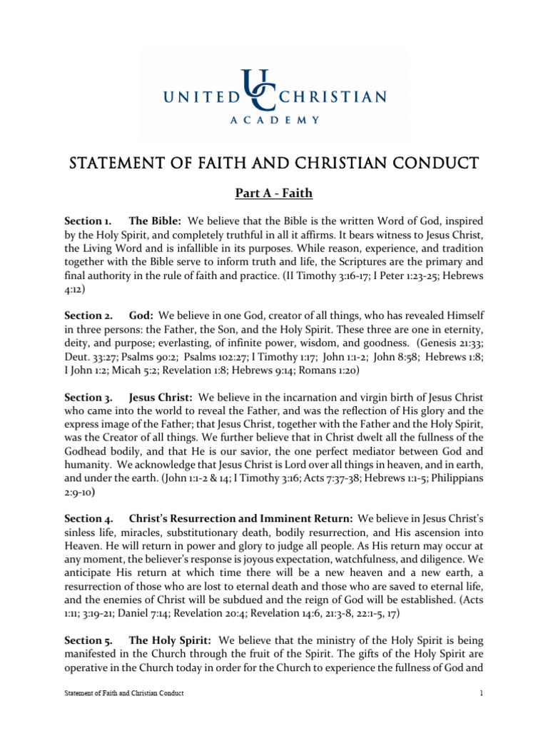 Statement of Faith and Christian Conduct19 | PDF | Jesus | God The Father
