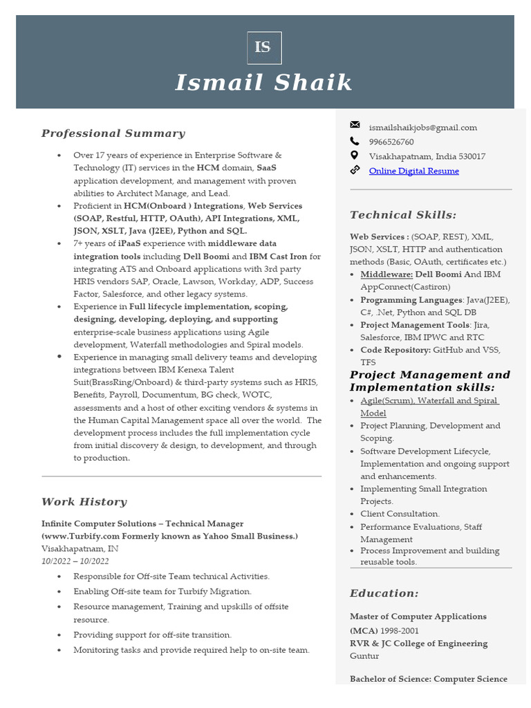Ismail Shaik Resume MGR | PDF | Web Service | Systems Engineering