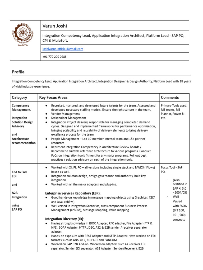 CV Varun Joshi - Integration Lead - 0722 | PDF | Electronic Data ...