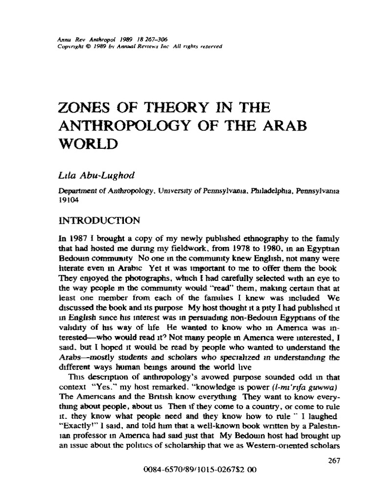 Zones of Theory in The Anthropology of The Arab World - Lila Abu-Lughod | PDF | Anthropology ...