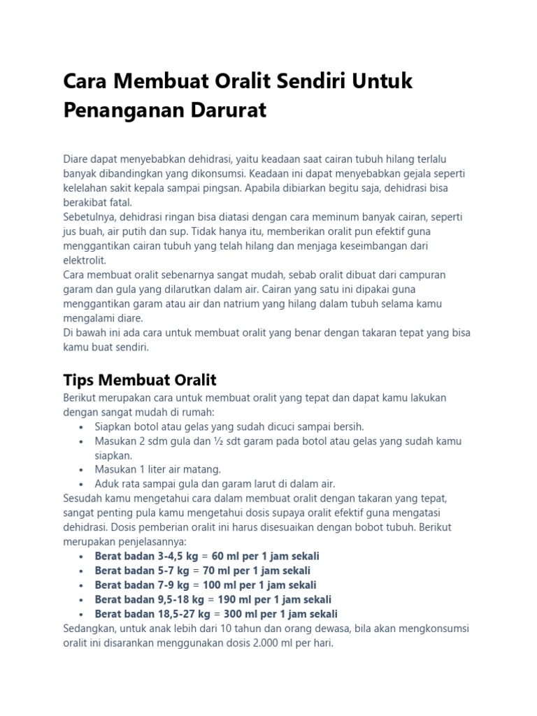 Cara Membuat Oralit untuk Dewasa | PDF