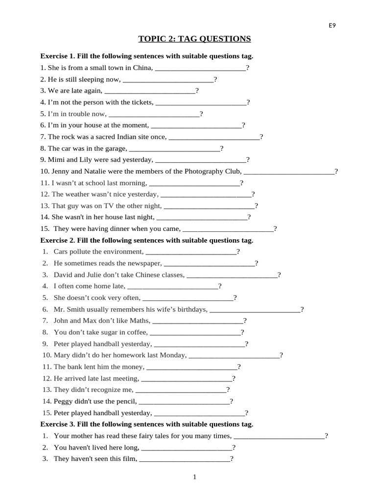 Topic 2_Tag questions | PDF