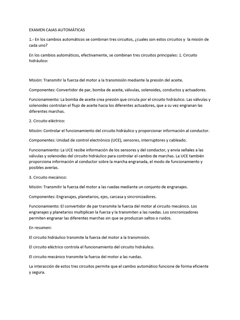 Examen Tema 7-8 | PDF | Transmisión automática | Transmisión manual