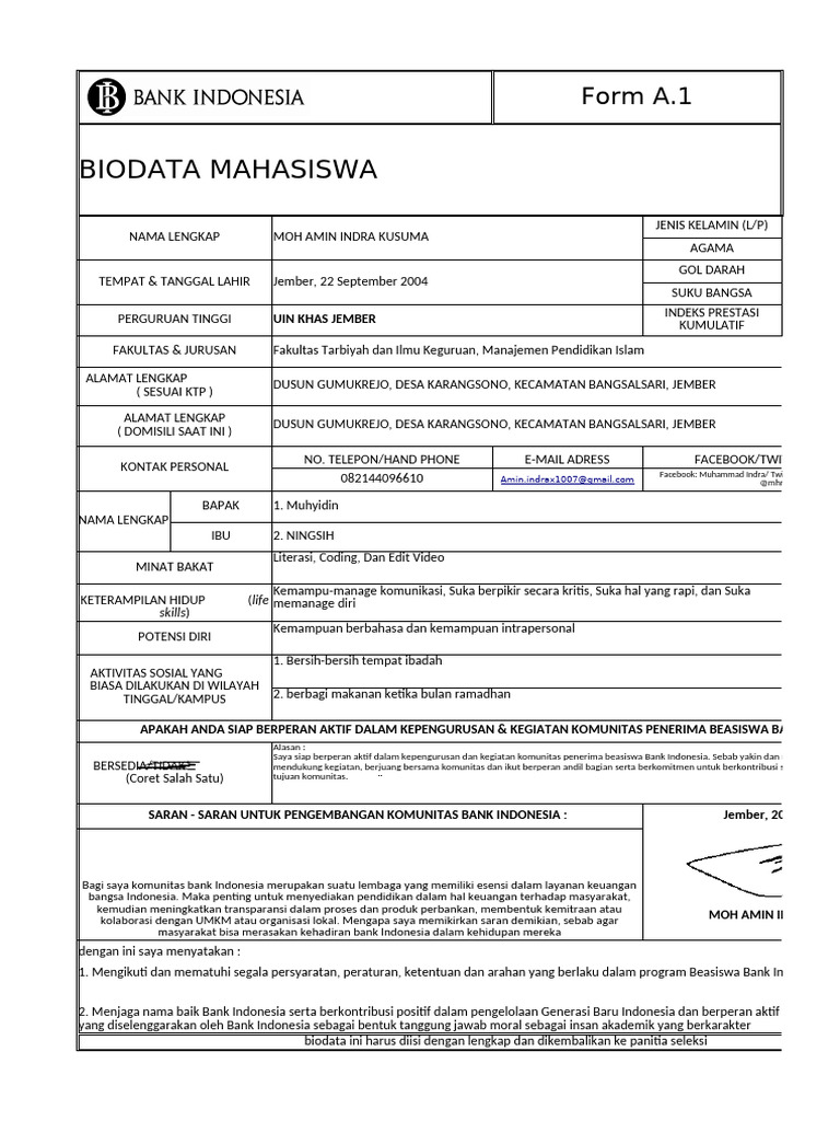 Formulir A.1 Beasiswa | PDF