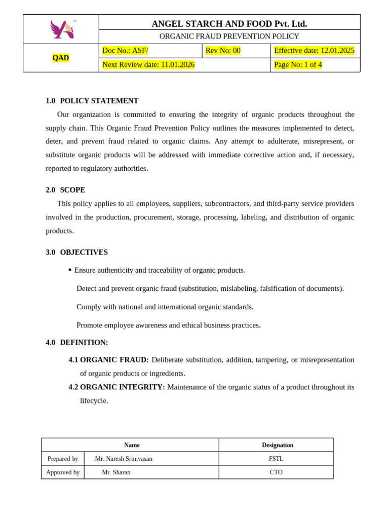 Organic Fraud Prevention Policy | PDF | Business