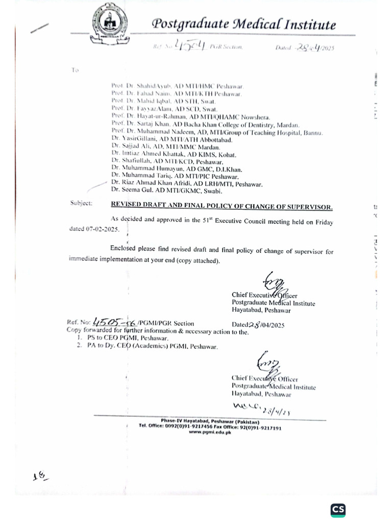 Revised Policy For Change of Supervisorinstitution | PDF
