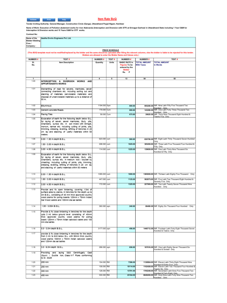 BoQ 1 MLD CIVIL | PDF | Concrete | Pipe (Fluid Conveyance)