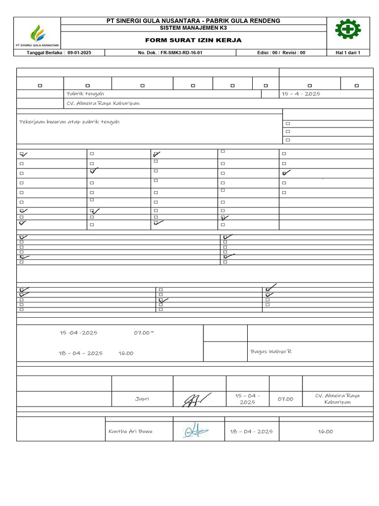 Form Izin Kerja | PDF