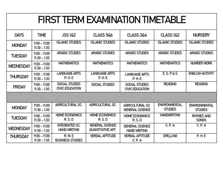 First Term Examination Time Table | PDF