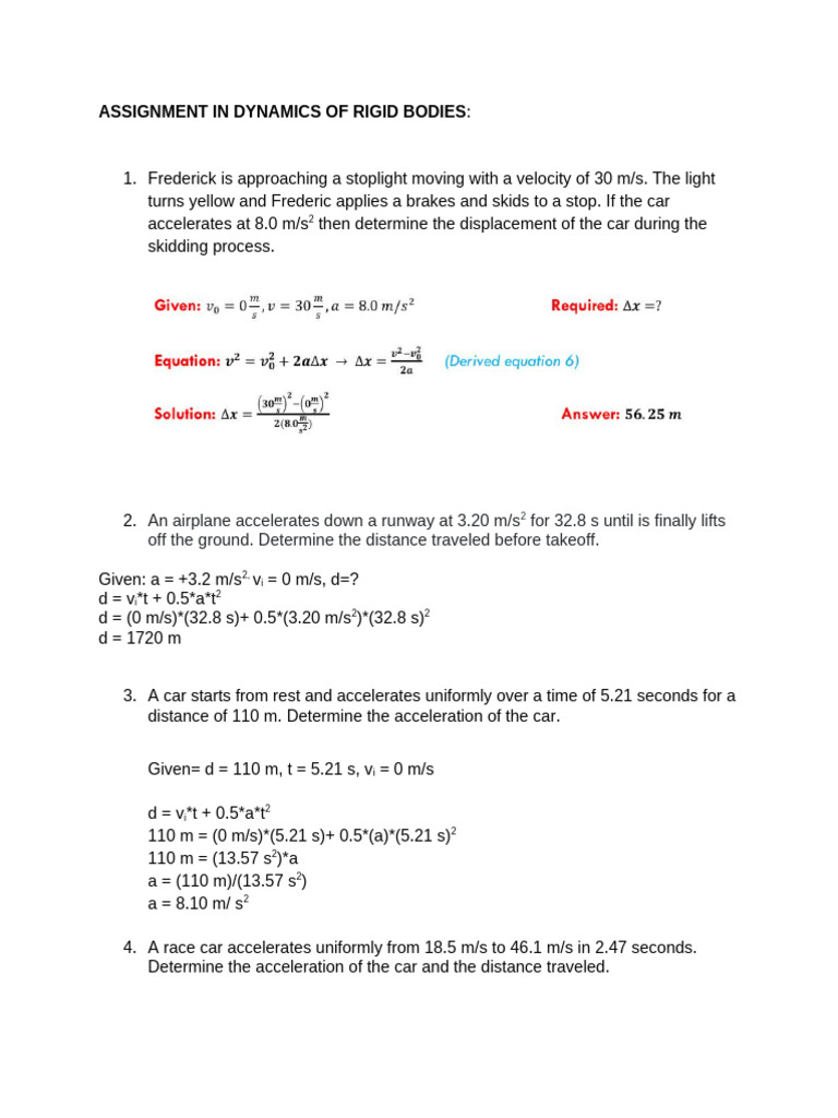 Solutionn For Assignment in Dynamics of Rigid Bodies | PDF